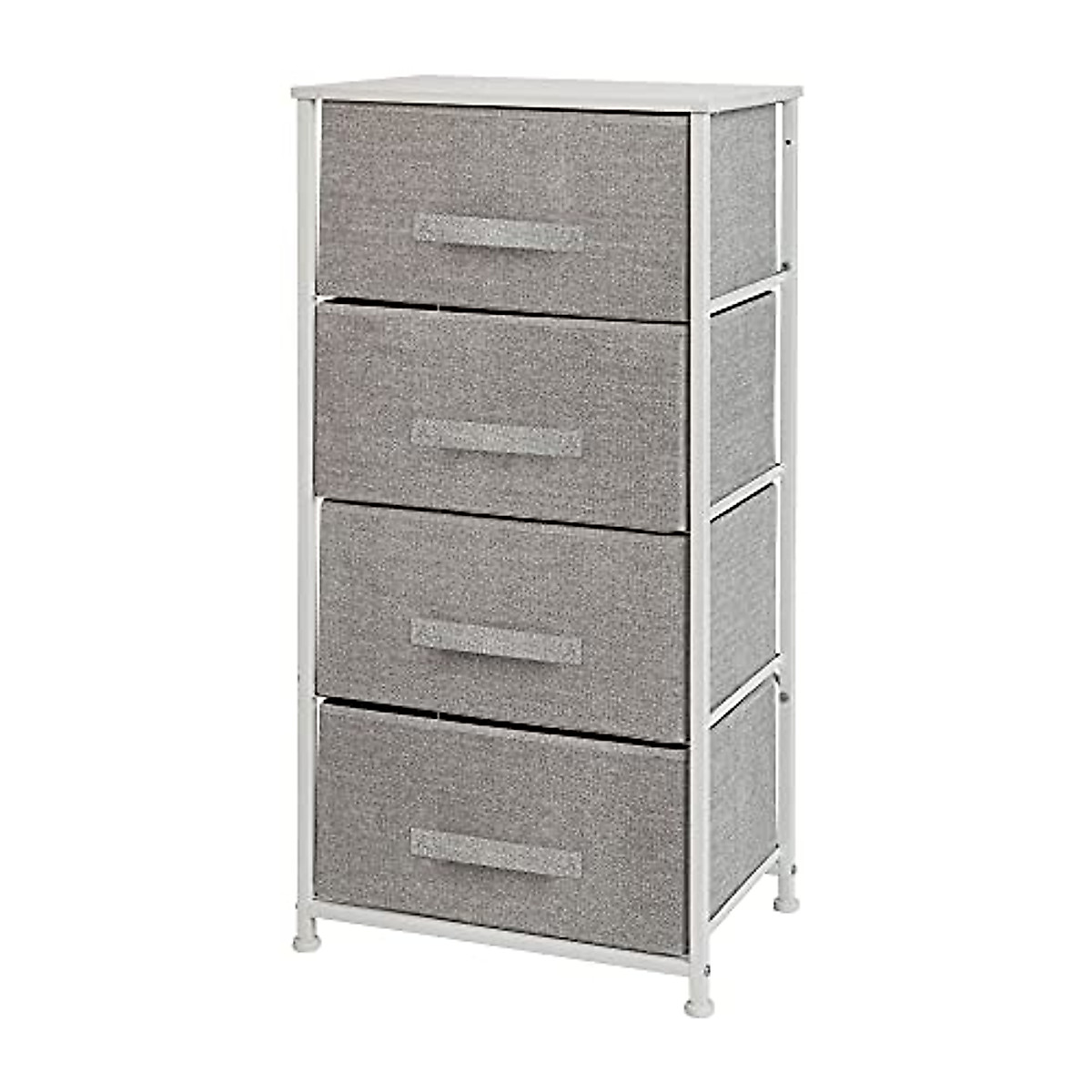 Flash Furniture 4 Drawer Storage Dresser - White Cast Iron Frame and Wood Top - 4 Easy Pull Light Gray Fabric Drawers