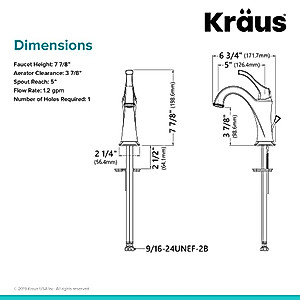 KRAUS KBF-1201SFS Arlo Single Handle Basin Bathroom Faucet with Lift Rod Drain and Deck Plate, Spot-Free All-Brite Stainless Steel