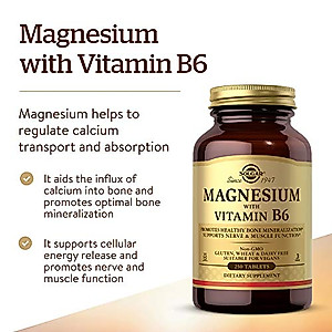 Solgar Magnesium with Vitamin B6, 250 Tablets - Promote Healthy Bone Mineralization, Support Nerve & Muscle Function, Energy Metabolism - Non-GMO, Vegan, Gluten Free, Dairy Free, Kosher - 83 Servings