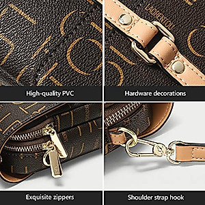 LAORENTOU Vegan Leather Small Crossbody Bags for Women Monogram Shoulder Bags, Leather Checkered Purse Mini Crossbody Cell Phone Bags (01 Brown)