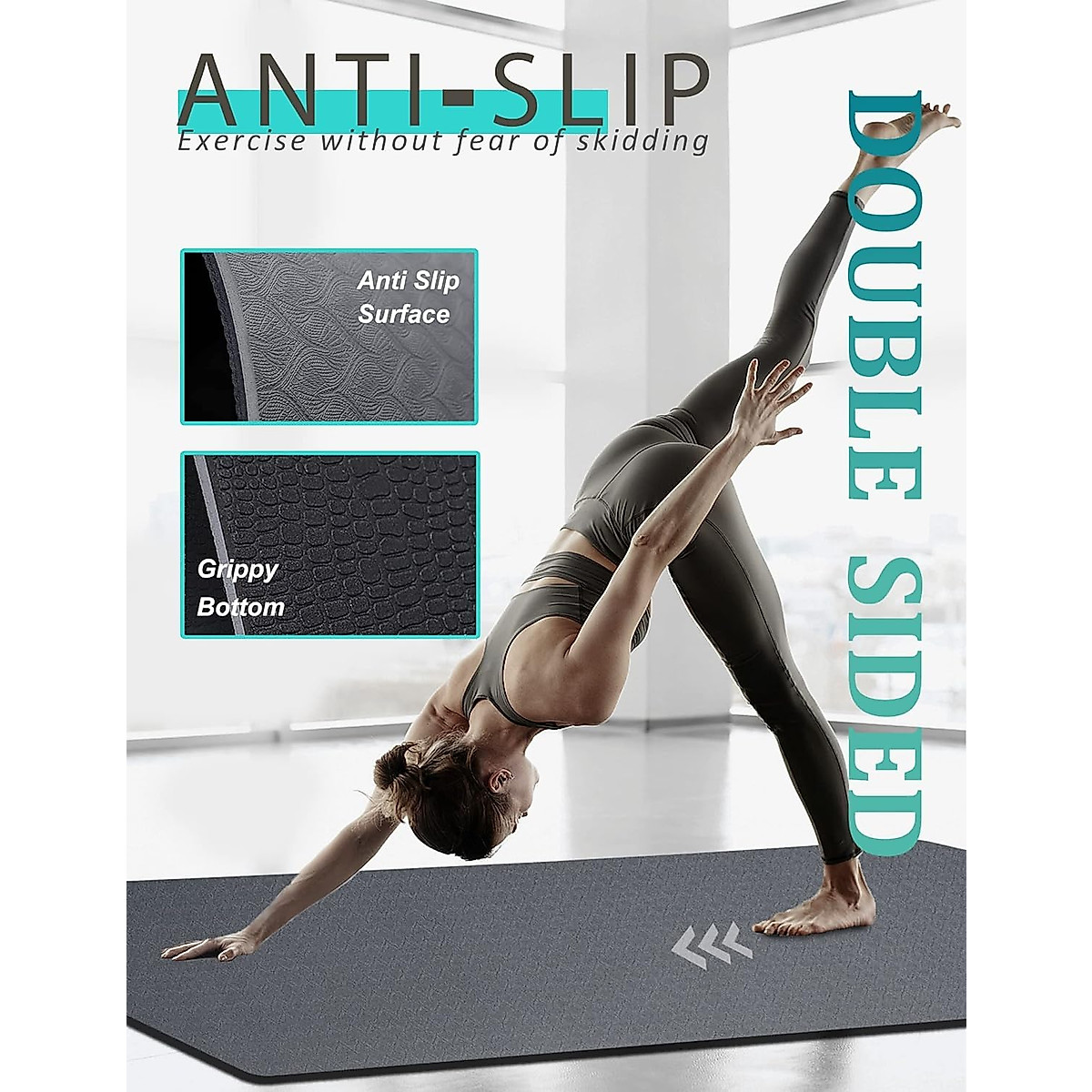 Yoga Mat Double-Sided Non Slip, 72'' x 32'' x 7mm - Extra Wide & Thick Yoga Mat with Strap, Ideal for Men Women Kids, Professional TPE Yoga Mats for Home Workout, Pilates and Floor Exercises