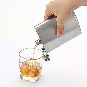 6 Pcs 8 oz Hip Stainless Steel Flask & Funnel Set by QLL, Easy Pour Funnel is Included, Great Gift