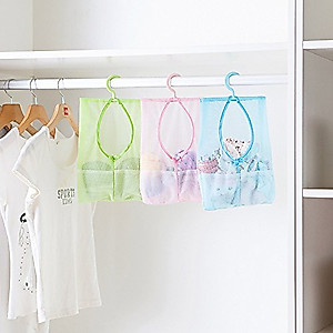 yueton 3pcs Colorful Hanging Mesh Bag, Bathroom Shower Storage Organizer Set Hamper Bag Closet Rack Clothes Clip Collection Bag