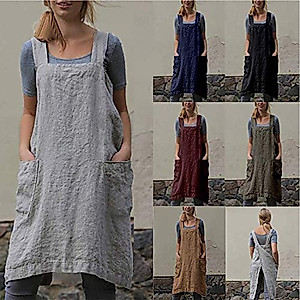 VLZUFE Cotton Linen Apron for women Cross Back Apron Pinafore Dress for Baking Cooking Gardening Work