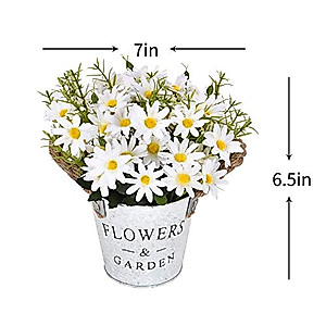 Artflower Artificial Daisy Pot Artificial Daisy Bouquet with Vase Silk Daisy Arrangements Bonsai for Home Office Wedding Party Stage Centerpieces Windowsill Decor, White