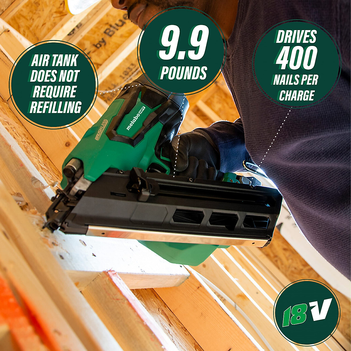 Metabo HPT 18V MultiVolt™ Cordless Framing Nailer Kit | Accepts 2-Inch up to 3-1/2-Inch Clipped & Offset Round Paper Strip Nails | 30 Degree Magazine | NR1890DCS