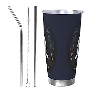 jshmgchw 3d Cute White Rabbit 20oz Tumbler, Car Cup With Lid And Straw, Spill-Proof, Stainless Steel Double Wall Vacuum Insulated Reusable Coffee Travel Mug, For Cold Drinks, Hot Beverage