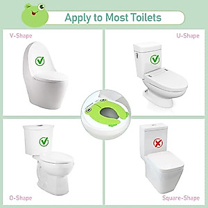 Pejoye Foldable Potty Toilet Training Seat, Travel Portable Toilet Seat Toddler, Folding Potty Training Seat for Kids with 6 Anti Slip Silicone Pads and 1 Carry Bag, Green Frog