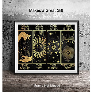 Witchy Sabbat Grimoire Witchcraft Decor - Sun, Moon, Celestial Wall Art - Celtic Woman Goddess Decor - Magic Home Decor - Boho Bohemian Witch Decor for Women - Wicca Wiccan Supplies - Pagan Gifts