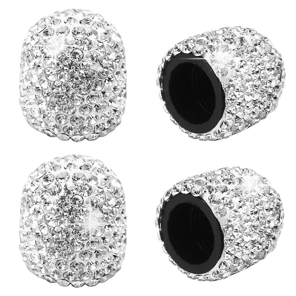 4 Pack Bling Valve Stem Caps, Sparkling White Handmade Crystal Rhinestone Car Tire Valve Caps Bling Car Valve Stem Covers Chrome Attractive Dustproof