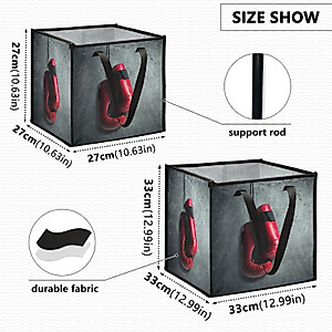 Poeticcity Red Boxing Gloves Hanging on Wall as Retirement Concept Square Storage Basket Bin, Collapsible Storage Box, Baskets Organizer for Toy, Clothes Easy to Assemble 10.6x10.6x10.6 in