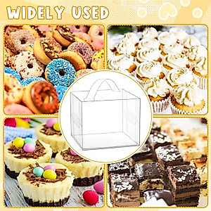 32 Pcs Clear Cake Box Transparent Bakery Boxes Plastic Cake Carrier with Lid and Handle Transparent Food Cupcake Container for Wedding Birthday(5 x 5 x 4 Inch,Stylish Style)