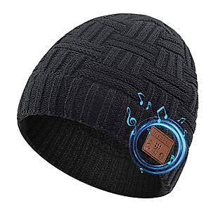 Bluetooth Beanie Hat Music Beanie for Men and Women Warm Knit Hats Built-in Detachable Stereo Speakers & Microphone Winter Cap Suitable for Running Hiking Tech Gifts for Teens Black