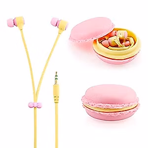 Amberetech Cute 3.5mm in Ear Earphones Earbuds Headset with Macaron Earphone Organizer Box Case for iPhone,for Samsung,for Mp3 iPod Pc Music (Pink)
