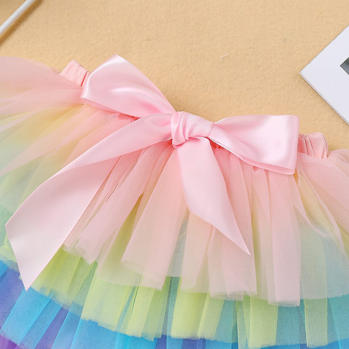 Baby Girls Rainbow Tutu Skirt with Headband Sets Toddler Girl Tulle Bloomers Diaper Covers Bowknot Bottom Skirts Skorts Tutu for Baby Girl 1st Birthday Cake Smash Outfit Rainbow 6-12 Months