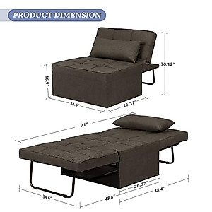 Saemoza Sofa Bed, 4 in 1 Multi Function Folding Ottoman Sleeper Bed, Modern Convertible Chair Adjustable Backrest Sleeper Couch Bed for Living Room/Small Apartment, Dark Brown