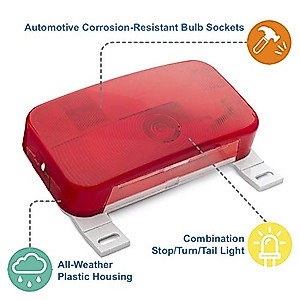 Lumitronics Red Surface Mount Light - License Bracket and License Light - Stop/Turn/Tail for RV, Trailer, Camper, 5th Wheel, Motorhome (White)