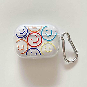 Cute Airpods Pro Smiley Face Case,JANDM Airpod Pro Clear Case Soft Silicone Cartoon Smooth Shockproof with Keychain Girls Women Case for Airpods Pro Charging Case