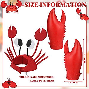 Newcotte 2 Pcs Halloween Crab Lobster Costume Set Funny Hat Latex Giant Crab Claws Gloves for Men Women Cosplay Party(Crab Style)