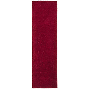 SAFAVIEH August Shag Collection Runner Rug - 2'3" x 12', Red, Solid Design, Non-Shedding & Easy Care, 1.2-inch Thick Ideal for High Traffic Areas in Living Room, Bedroom (AUG900Q)