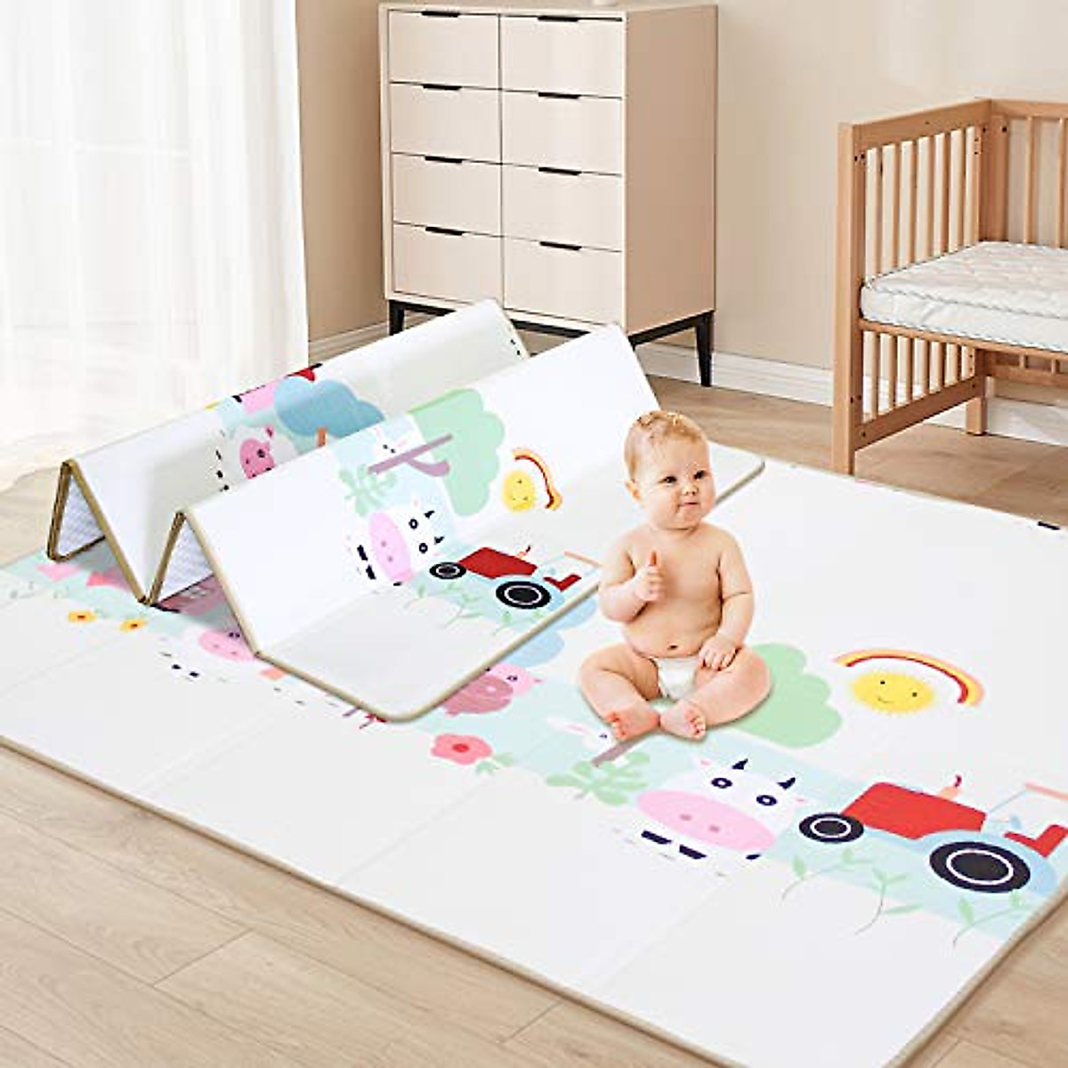 Baby Play Mat,Extra Largre Folding Baby Crawling Mat（180 x 150 cm ）,Portable Playmat Indoor Outdoor Large Fun Activity Gym Mat for Yoga or Crawling Baby Toddler & Infants for Boys Girls