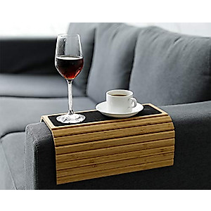 Sofa Arm Tray Table Slinky Secure/Flexible/Foldable Couch Tray Table with Non-Slip Mat for Drinks, Food, Phone or Remote. Sustainable Slinky Bamboo Design (16.5"L x 13.25"W x 0.4"H, Natural Bamboo)