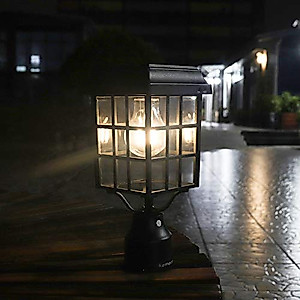 Kemeco ST4329Q-A Solar Post Light Squared Frame Exterior Waterproof Led Fixture for Outdoor Garden Street Post Pole Yard Driveway Walkway Entryways (Flat Roof)