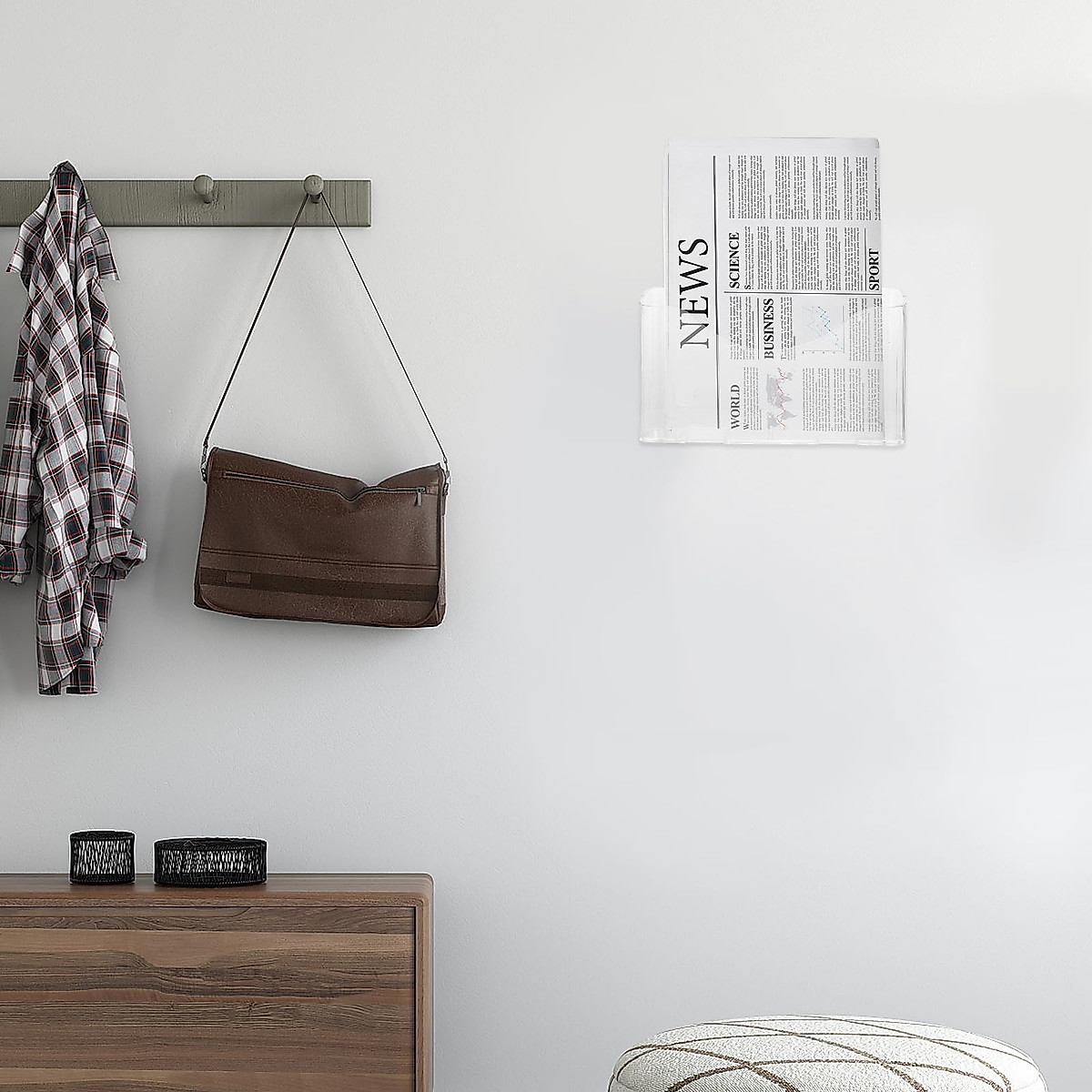 iplusmile Acrylic Wall File Organizer, Clear Wall Mounted File Holder, Plastic Hanging Paper Organizer, Wall Bins for office, School and home, 27.5X23CM