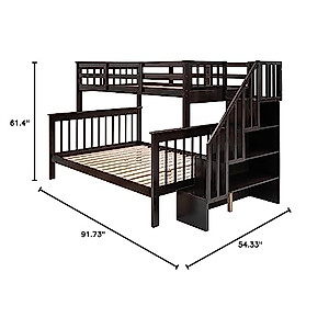 ERDAYE Stairway Twin-Over-Full Bunk Bed Frame with Storage Shelf and Guard Rail Can Be Converted into 2 Bedsteads for Bedroom Guest Room, Espresso