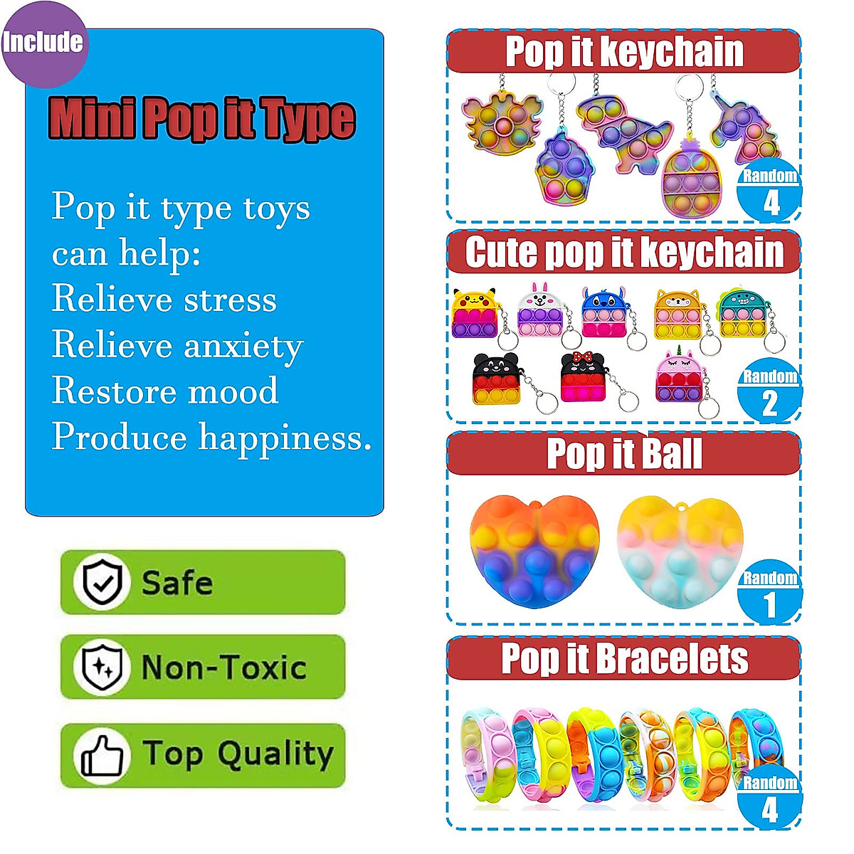 50 PCS Premium Party Favors Toys for Kids,Assortment Cute Mini Pop Fidget it Toys for Boys and Girls 3-6-10 Ages,Goody Bag Fillers,Pinata Stuffers,Carnival Prizes,Classroom prizes,Treasure Chest