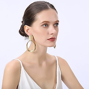 Matte Gold Big Hoop Clip On Earrings for Women Disc Dangle Clip Earrings for Women Gift