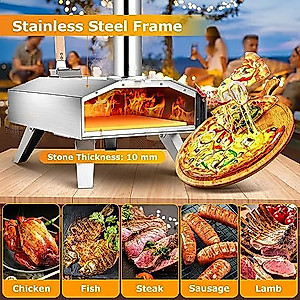 Kukoofyer 12" Outdoor Pizza Oven Kit, Red Portable Propane Gas Grill with 2-Burner