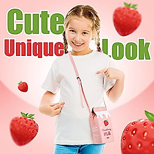 3 Pieces Kawaii Strawberry Milk Box Cross Body Purse Bag Cute Cow Strawberry Print Tri Folded Purse Pocket Phone Wallet Shoulder Bags ID Card Holder Fruit Novelty Purse Pink Girl Purse Shoulder Bags