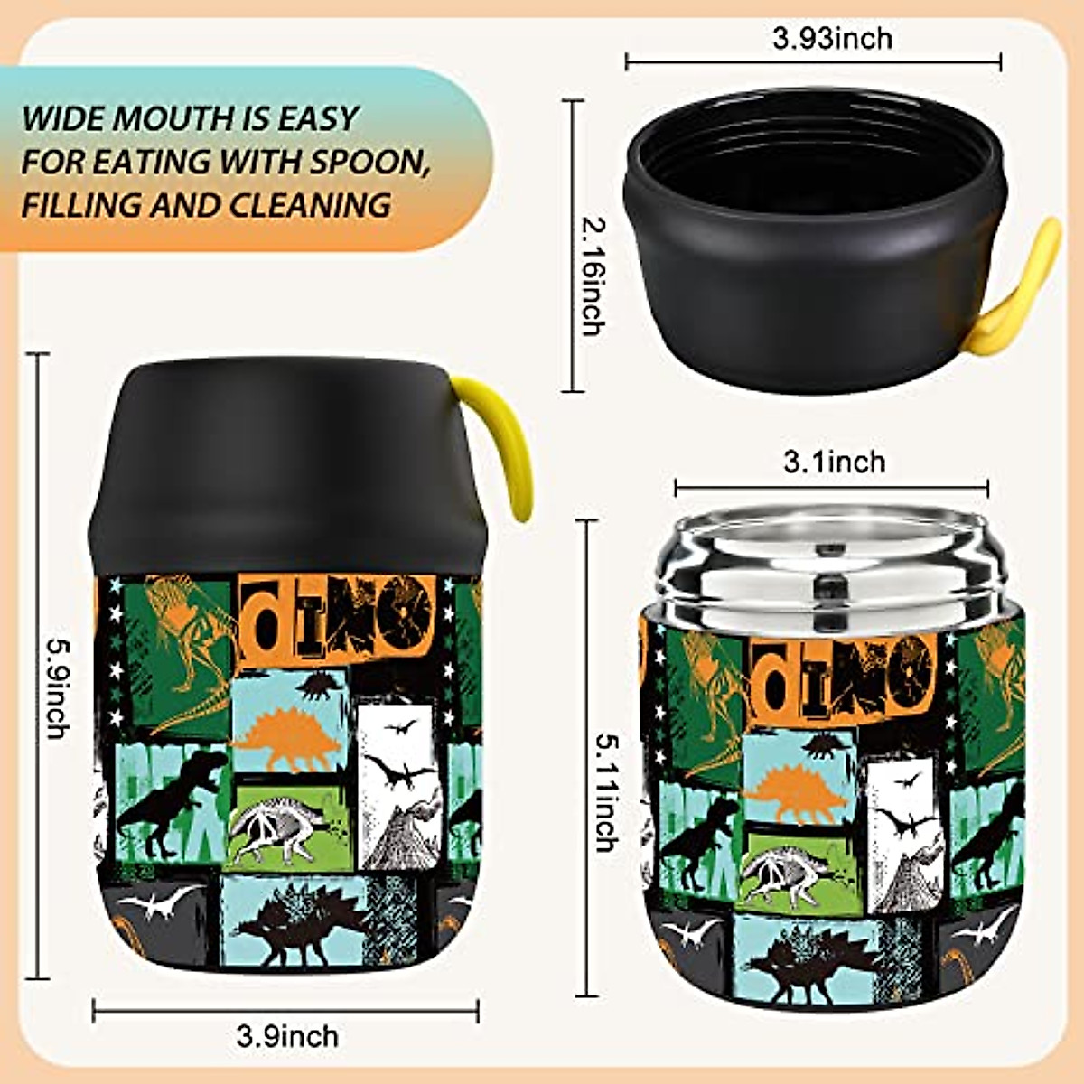 Healthlif 17oz Soup thermo for Hot Food, Kids Thermo Insulated Food Jar for School, Width Mouth Stainless Steel Hot Food Lunch Container for Kid with Spoon (B-Deep Black)