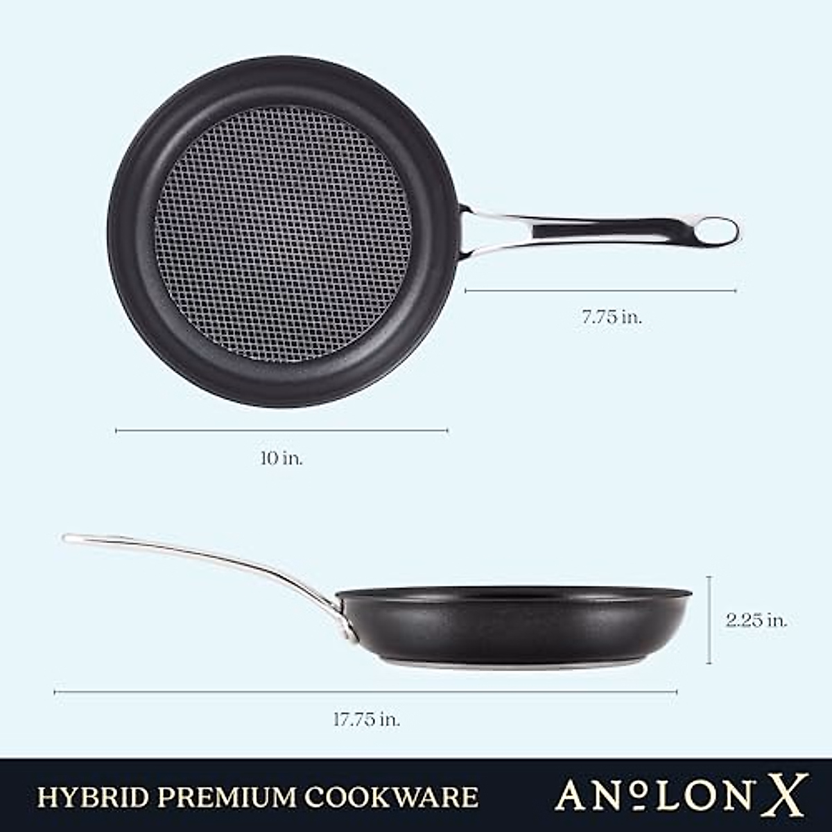 Anolon X Hybrid Nonstick Induction Frying Pans/Skillet Set, 10 Inch and 12 Inch, Dark Gray
