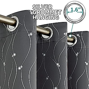BGment Blackout Curtains for Bedroom 84 Inch Long, Grommet Thermal Insulated Room Darkening Window Curtains with Wave Line and Dots Printed for Living Room 2 Panels Set, 52 x 84 Inch, Dark Grey