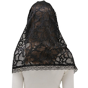 PAMOR Infinity Floral Veils Scarf Chapel Veil Head Covering Wrap Style Latin Mass Lace Mantilla (Black)
