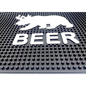 Beer Bear With Deer Antlers 17.7" x 11.8" Funny Bar Spill Mat Rail Countertop Accessory Home Pub Decor Slip Resistant Durable Thick Bar Covering for Craft Brewery Kitchen Cafe and Restaurant Accessory