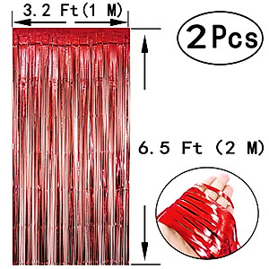 Red Gold Metallic Tinsel Foil Fringe Curtain - Graduation Wedding Anniversary Bachelorette Adult Birthday Baby Shower Christmas New Year Event Valentines Day Party Photo Booth Backdrop Decoration, 4pc