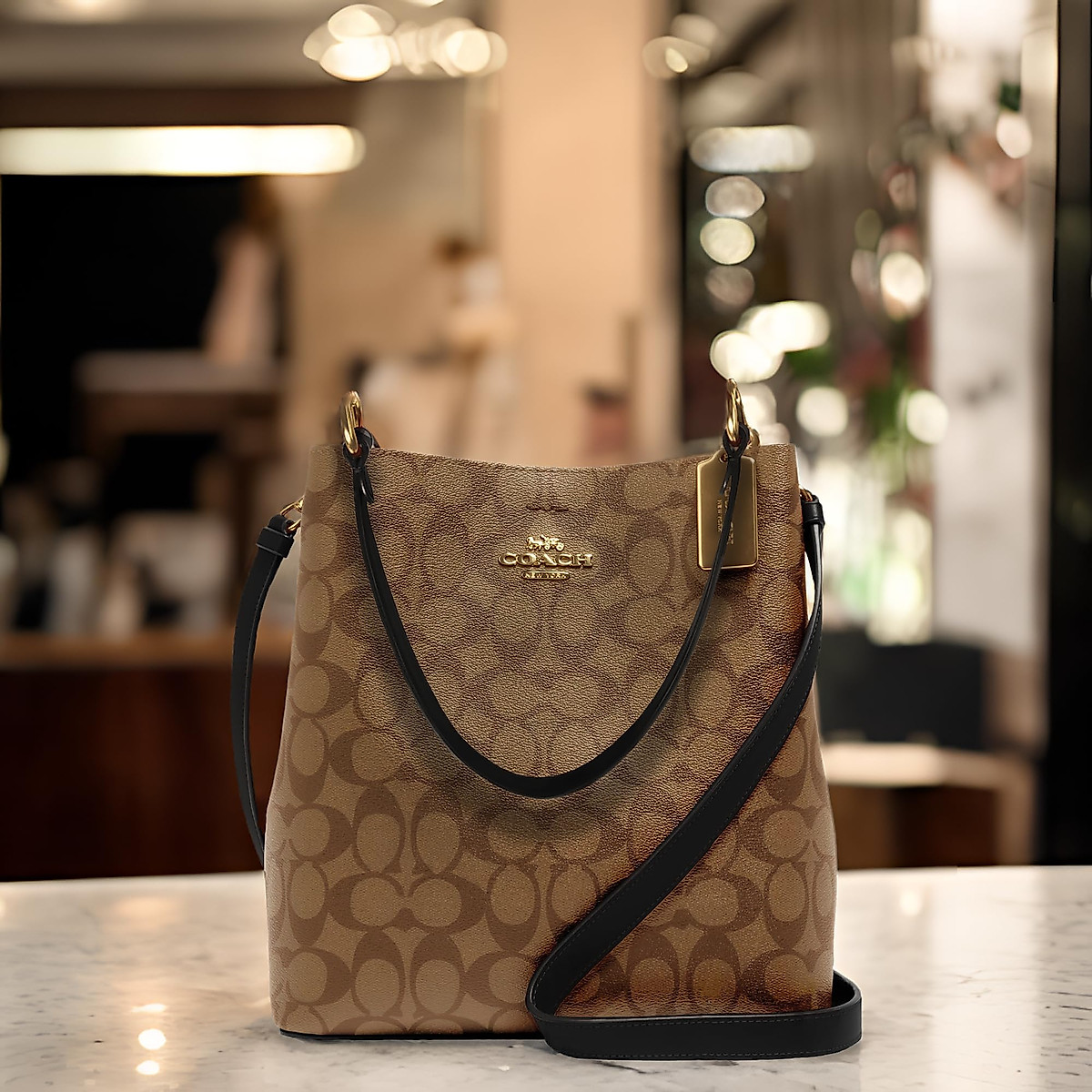 COACH Town Bucket Bag, Khaki Black