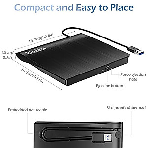 External CD/DVD Drive for Laptop USB 3.0 CD/DVD Player Portable CD DVD +/-RW Burner DVD/CD ROM Reader Rewriter Writer Disk Drive Compatible with Laptop Desktop PC Windows Apple Mac Pro MacBook Linux