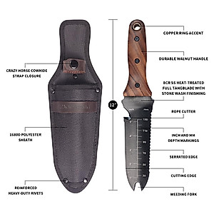 MOTEECRAG Professional Hori Hori Gardening Knife Full-Tang 8CR Soil Knife Multifunctional Manual Weed Puller Digging Knife for Planting Cultivating