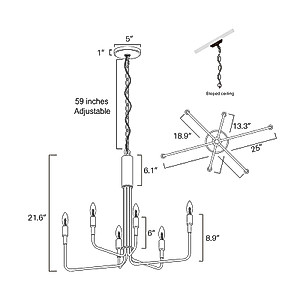 LOG BARN Black Chandelier, Modern Farmhouse Dining Room Lighting Fixtures Hanging, 25” Medium Rustic Pendant for Kitchen Island, Living Room