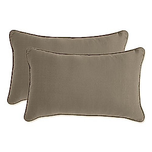 Pillow Perfect Forsyth Solid Indoor/Outdoor Lumbar Pillow Plush Fill, Weather and Fade Resistant, Lumbar - 11.5" x 18.5", Brown, 2 Count