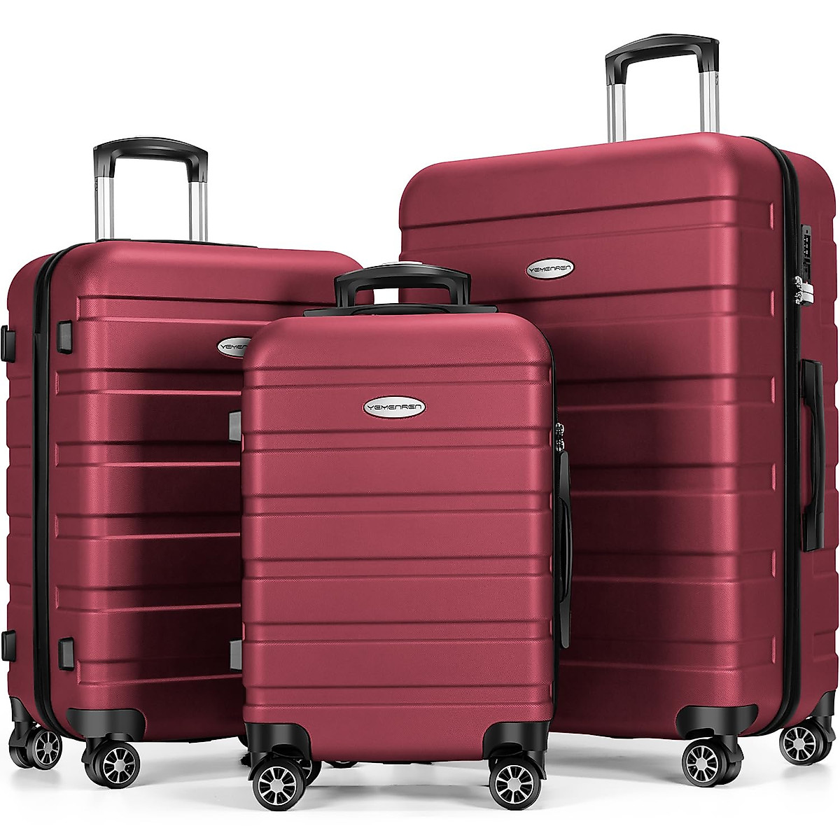 YEMENREN Luggage Sets Hardside Lightweight Suitcase with Spinner Wheels TSA Lock, 3-Piece Set (20/24/28), Red