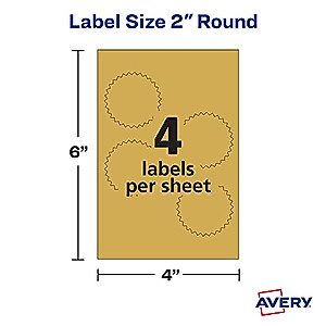 Avery Notary Seal Labels, 2" Diameter, Printable Gold Certificate Seals, Inkjet, 3-Pack, 132 Gold Seals Total (35868)