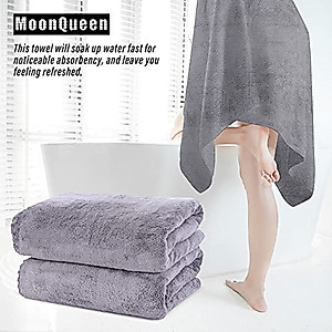 MOONQUEEN 2 Pack Premium Bath Towel Set - Quick Drying - Microfiber Coral Velvet Highly Absorbent Towels - Multipurpose Use as Bath Fitness, Bathroom, Shower, Sports, Yoga Towel (Grey)