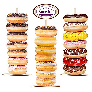 Amosfun 3PCS Wood Donut Stand Bar Wooden Donut Bagels Display Stand Holder for Wedding Birthday Treat Parties