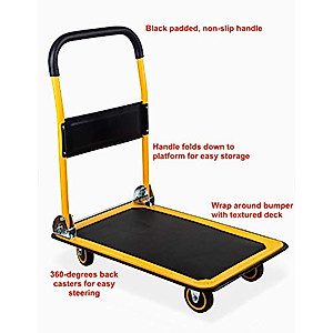 MaxWorks 80876- Foldable Platform Truck Push Dolly 330 lb. Weight Capacity Black and Yellow 28.75" x 18.75" x 33"