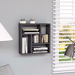 WEHUOSIF Wall Shelf,Living Room Shelves,Wall Mount Shelf,Book Shelves for Bedroom,with 5 Storage Compartments,Kitchen, Office, Living Room,Bedroom, High Gloss Gray 17.8"x6.3"x17.8" Engineered Wood